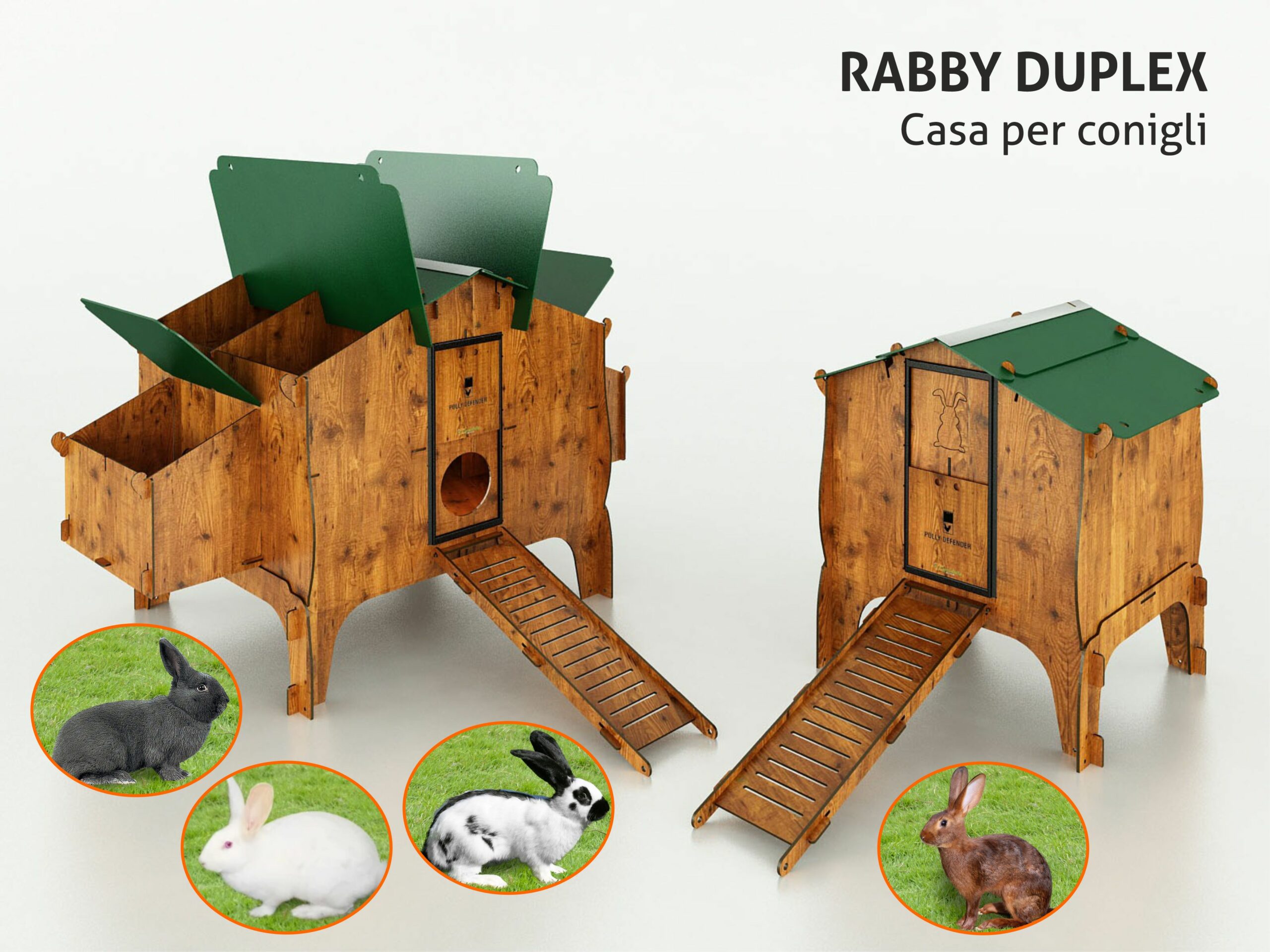 Casetta rialzata adatta per 2 famiglie di conigli con 2 nidi interni al secondo piano RABBY ...